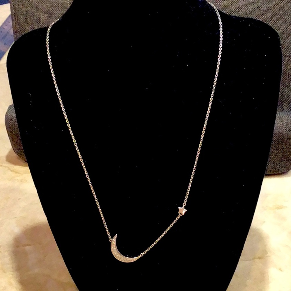 Diamond Crescent Moon And Ss Star Necklace! - Gem
